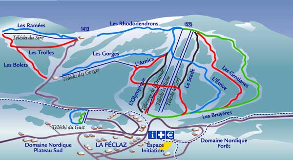 plan des pistes de La station de ski de La Féclaz